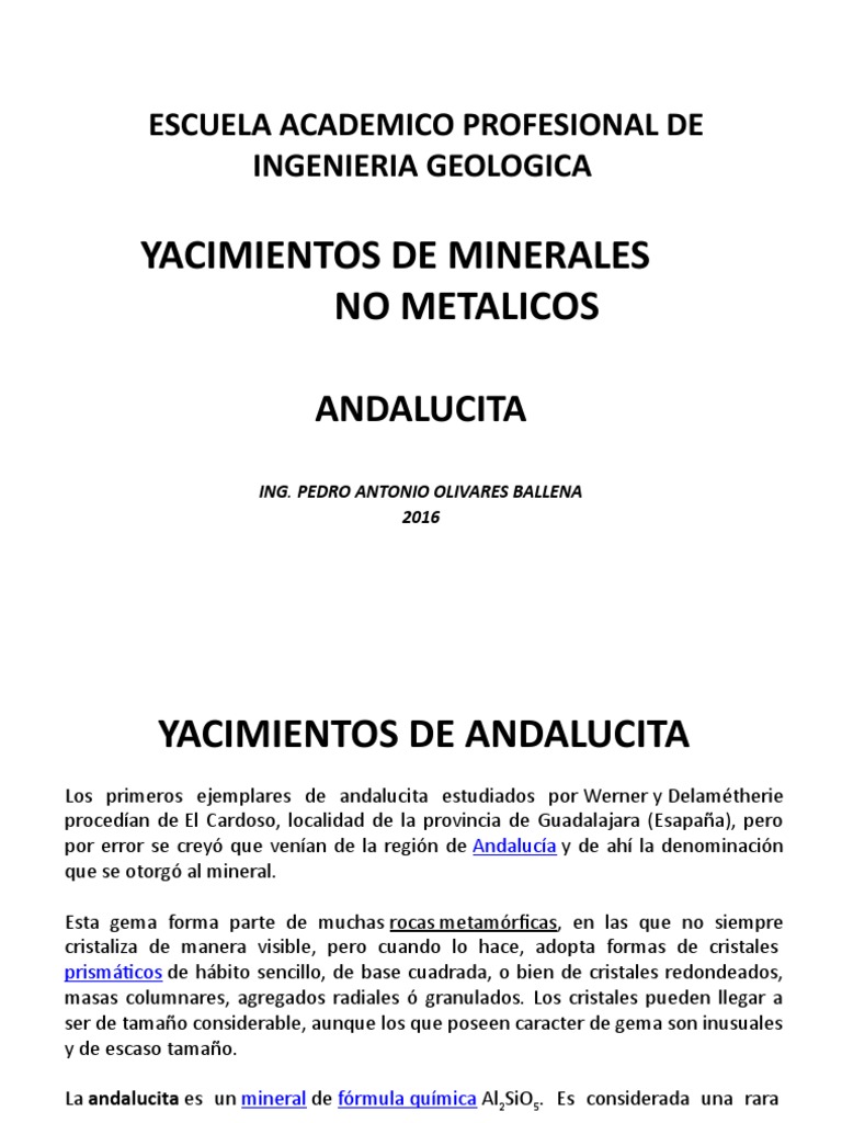 Propiedades y Usos de la Andalucita | PDF | Minerales | Clasificación ...