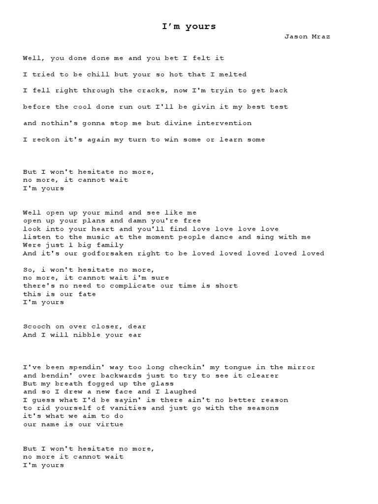Jason Mraz - I'm Yours Lyrics | PDF