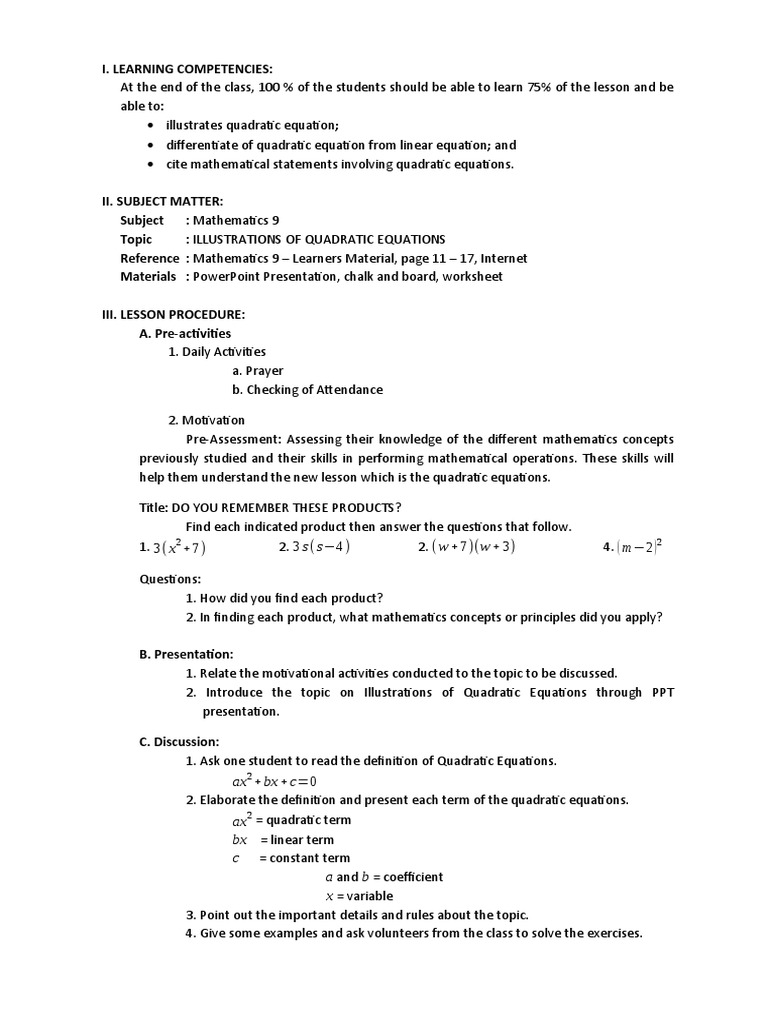 Illustrations of Quadratic Equations | PDF | Quadratic Equation | Equations