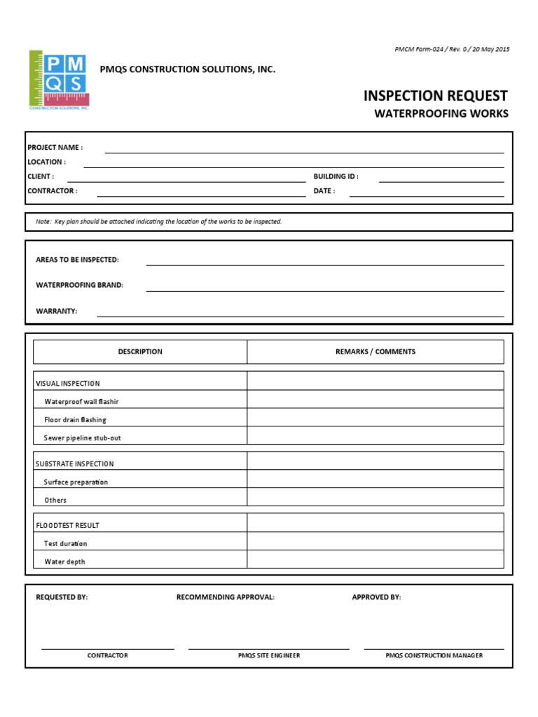 Waterproofing Inspection Request Form | PDF