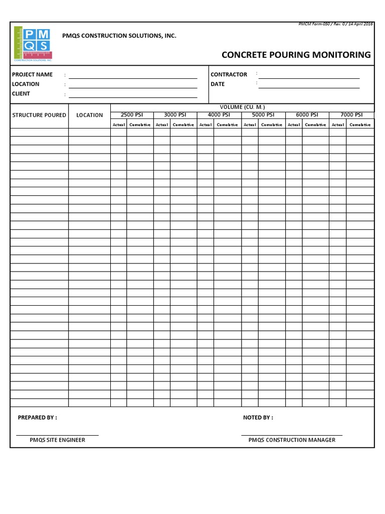 PMCM Form-050 Concrete Pouring Monitoring | PDF