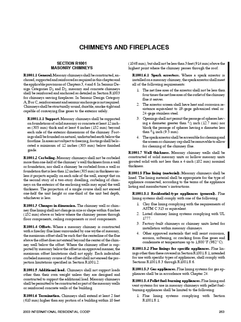 Chimneys and Fireplaces: 2003 International Residential Codex 263 | PDF ...
