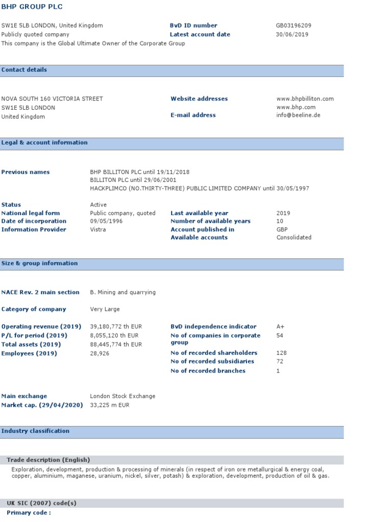 BHP Group PLC | PDF | Net Income | Revenue