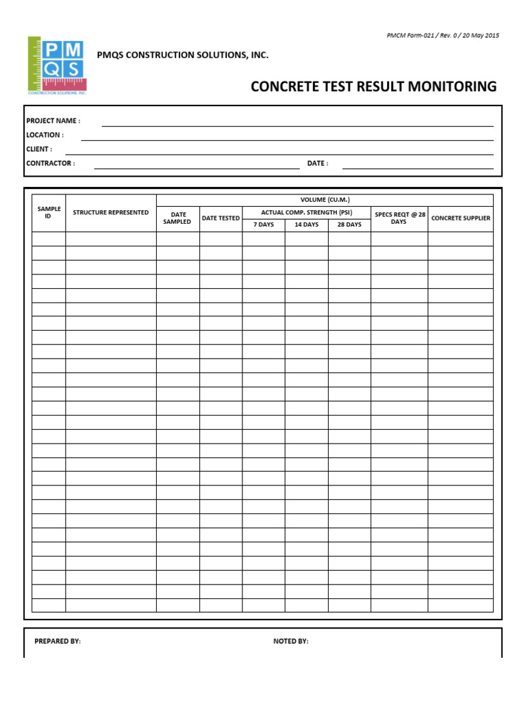 PMCM Form-021 Concrete Test Result Monitoring | PDF