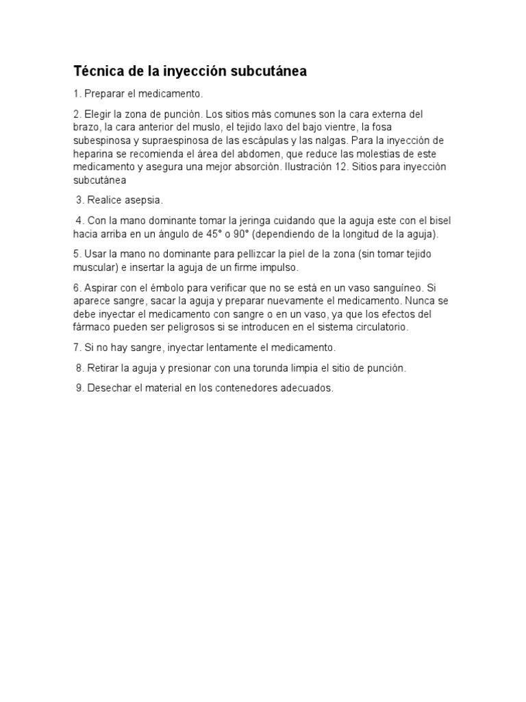 Técnica de Inyección Subcutánea | PDF | Inyección (medicina ...