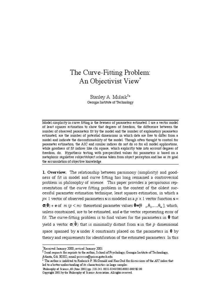 The Curve-Fitting Problem: An Objectivist View: Stanley A. Mulaik | PDF ...