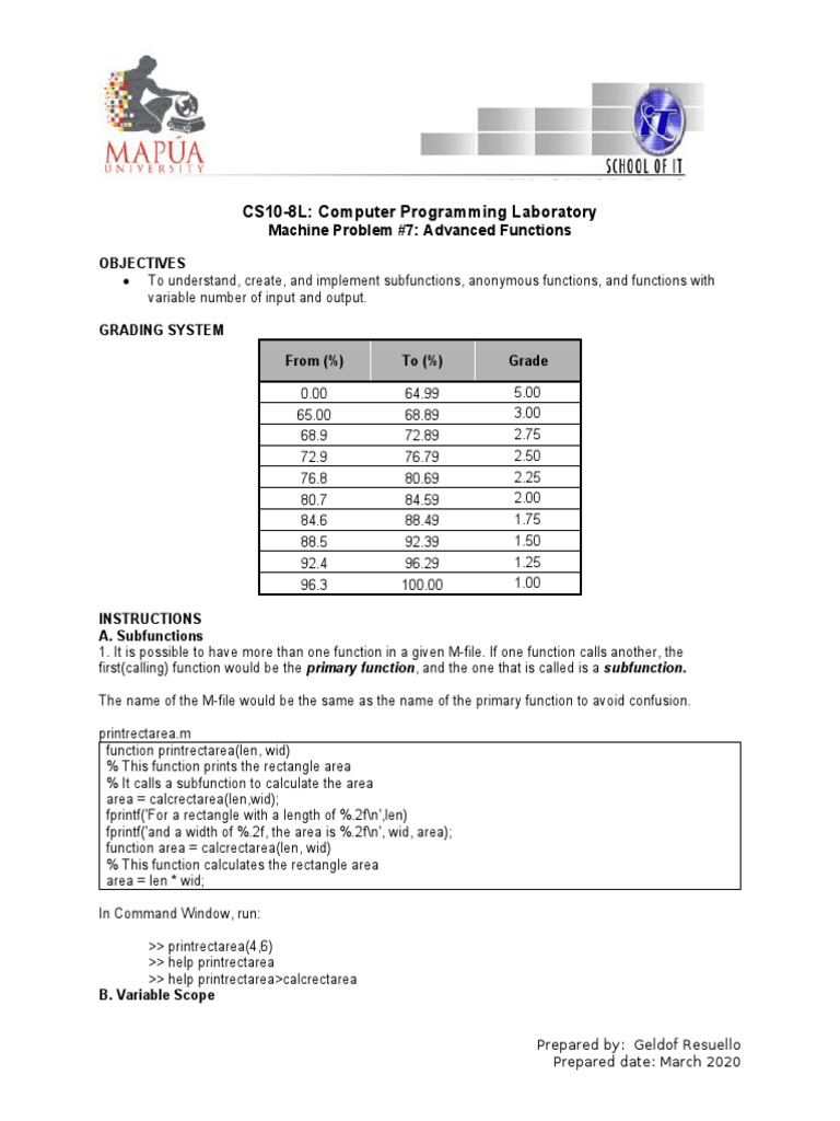 Machine Problem 07 Pdf Parameter Computer Programming Function Mathematics