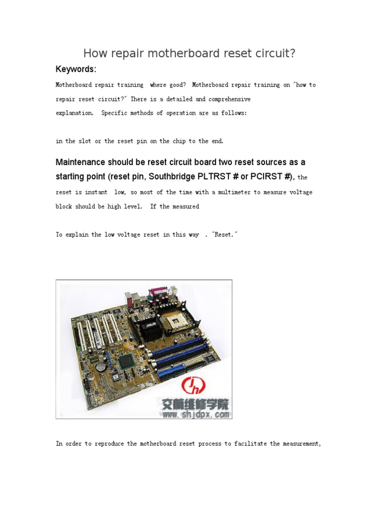 How Repair Motherboard Reset Circuit | PDF