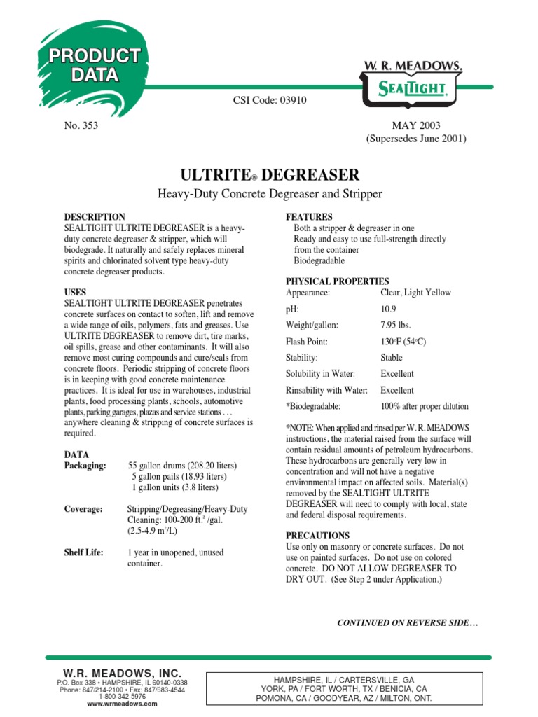 Ultrite Degreaser: Heavy-Duty Concrete Degreaser and Stripper | PDF ...