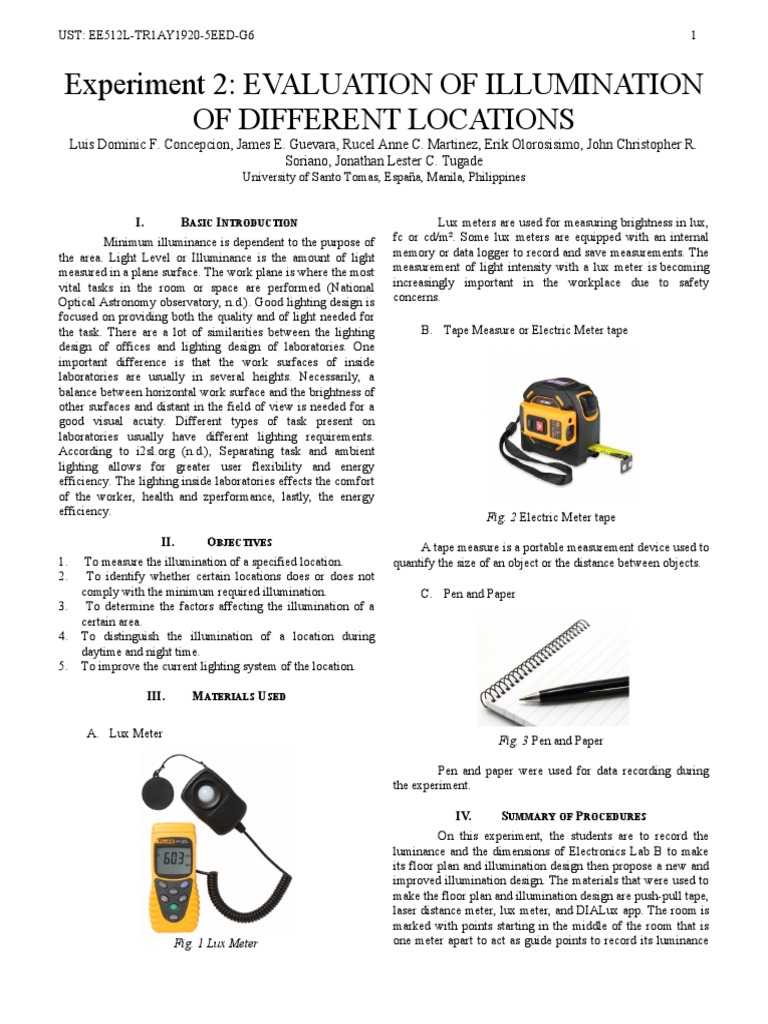 Experiment 2: Evaluation of Illumination of Different Locations | PDF ...