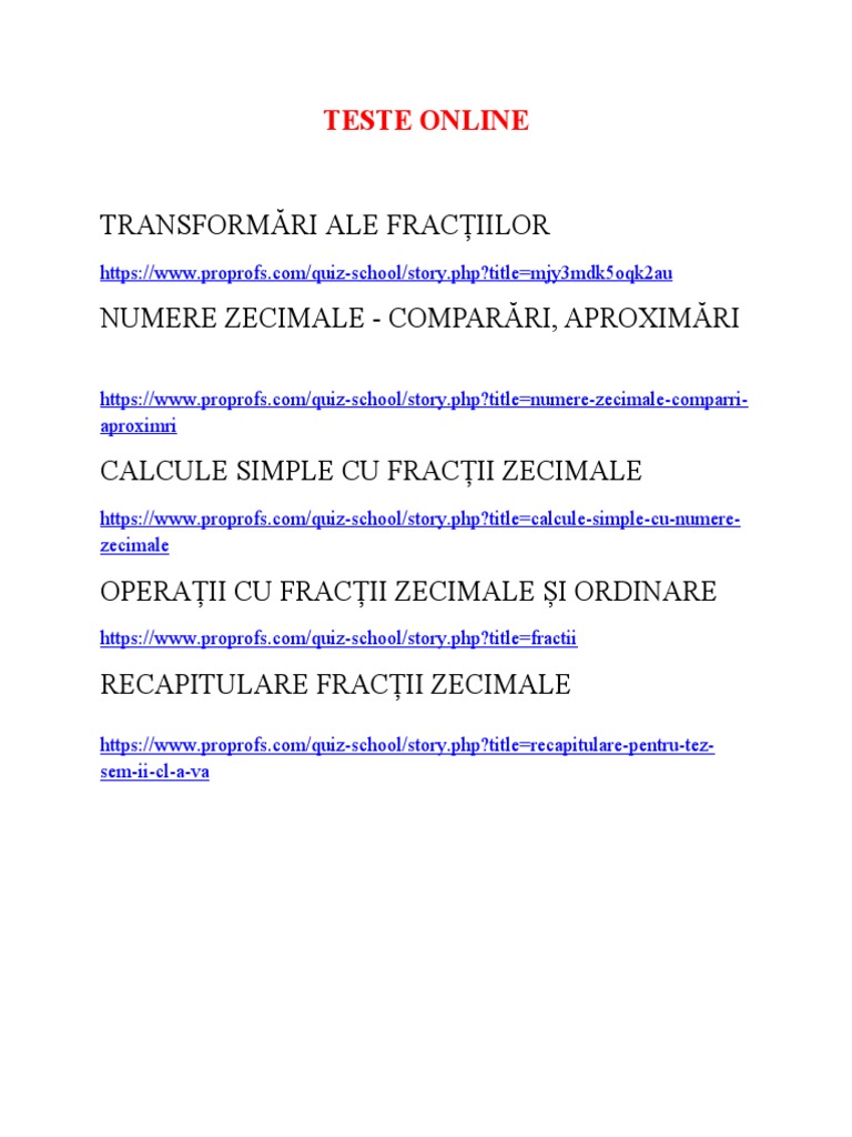 Transformări Ale Fracțiilor Numere Zecimale - Comparări, Aproximări | PDF