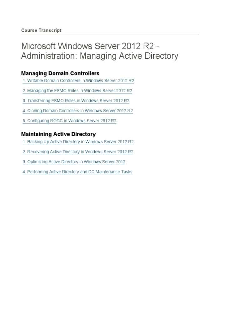 Microsoft Windows Server 2012 R2 Administration Managing Active