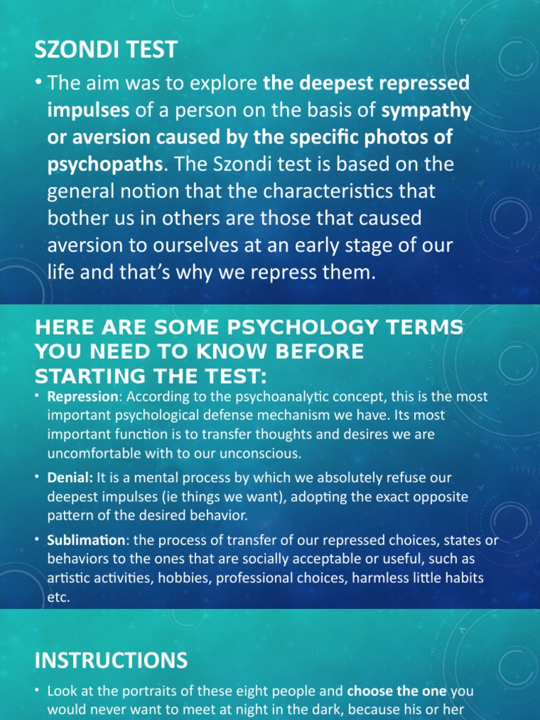 Szondi Test: - The Aim Was To Explore The Deepest Repressed | PDF ...