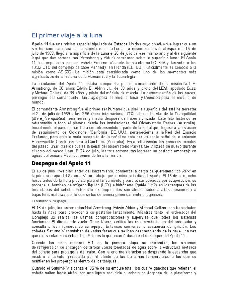 El Primer Viaje A La Luna | PDF | Apolo 11 | Programa Apolo