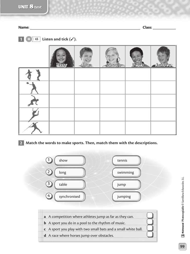 Wonder 6 Unit 8 Test PDF | PDF | Leisure | Morphology
