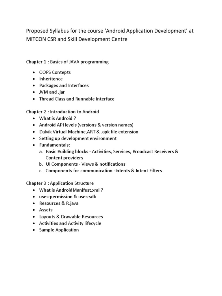 Android Syllabus Pdf Pdf Application Programming Interface 8398