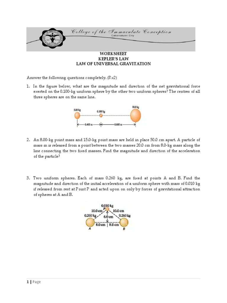 Worksheet Kepler'S Law Law of Universal Gravitation | PDF | Social ...