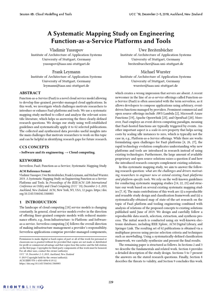 A Systematic Mapping Study On Engineering Function-as-a-Service ...