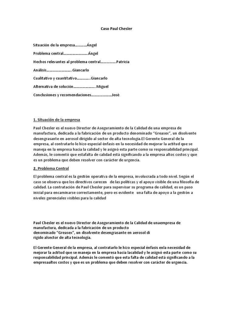 Caso Paul Chesler - Grupo 3 | PDF | Economias | Business