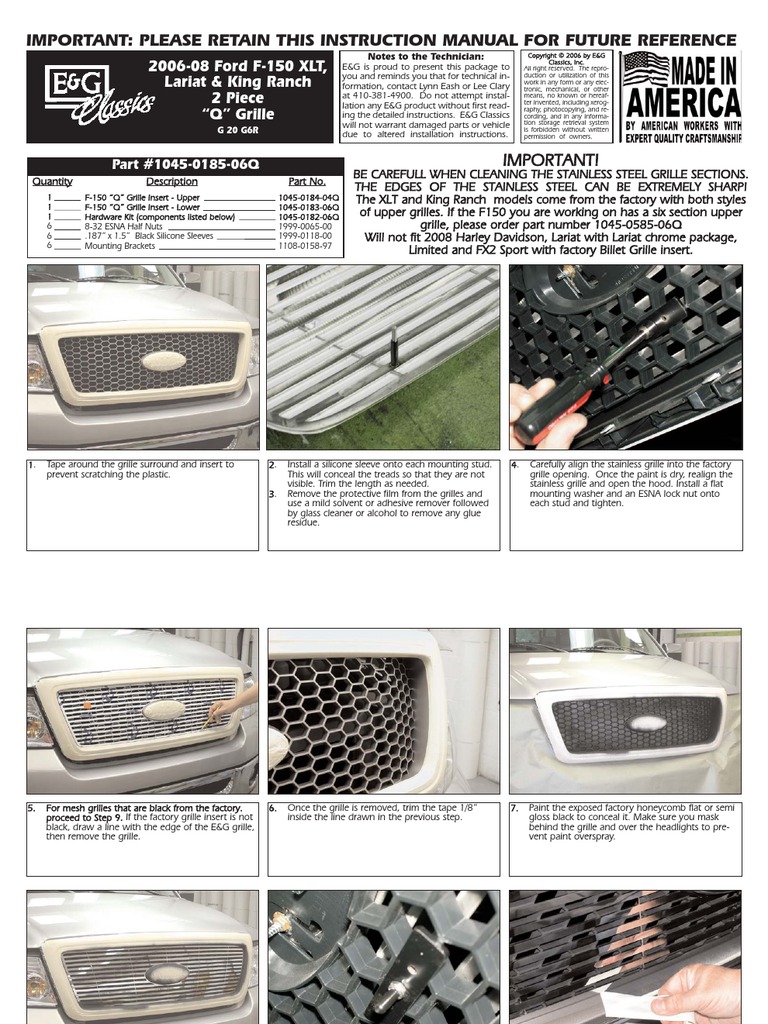06 08 Ford f150 2pc Grille Installation Manual Carid | PDF | Business