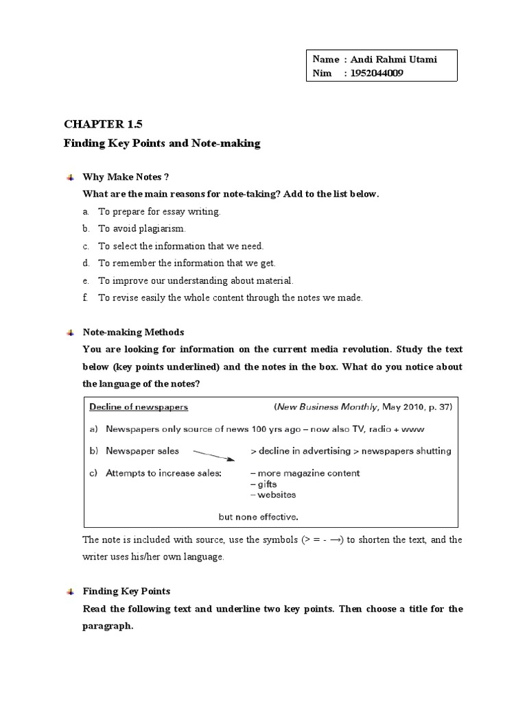 Chapter 1.5 Finding Key Points and Note-Making | PDF | Sleep | Obesity