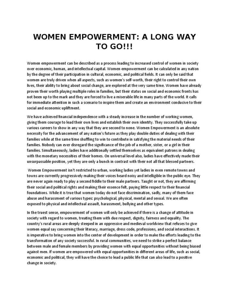 Women Empowerment: A Long Way TO GO!!! | PDF | Empowerment | Equal ...
