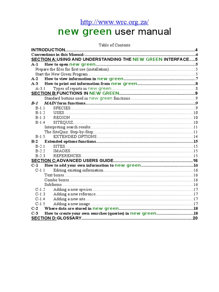 New Green User Manual | PDF | Microsoft Access | Databases