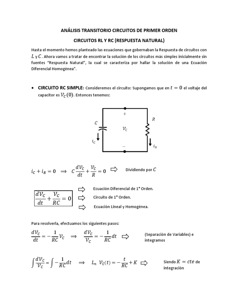 Análisis Transitorio Circuitos de Primer Orden PDF | PDF | Ecuaciones | Red eléctrica