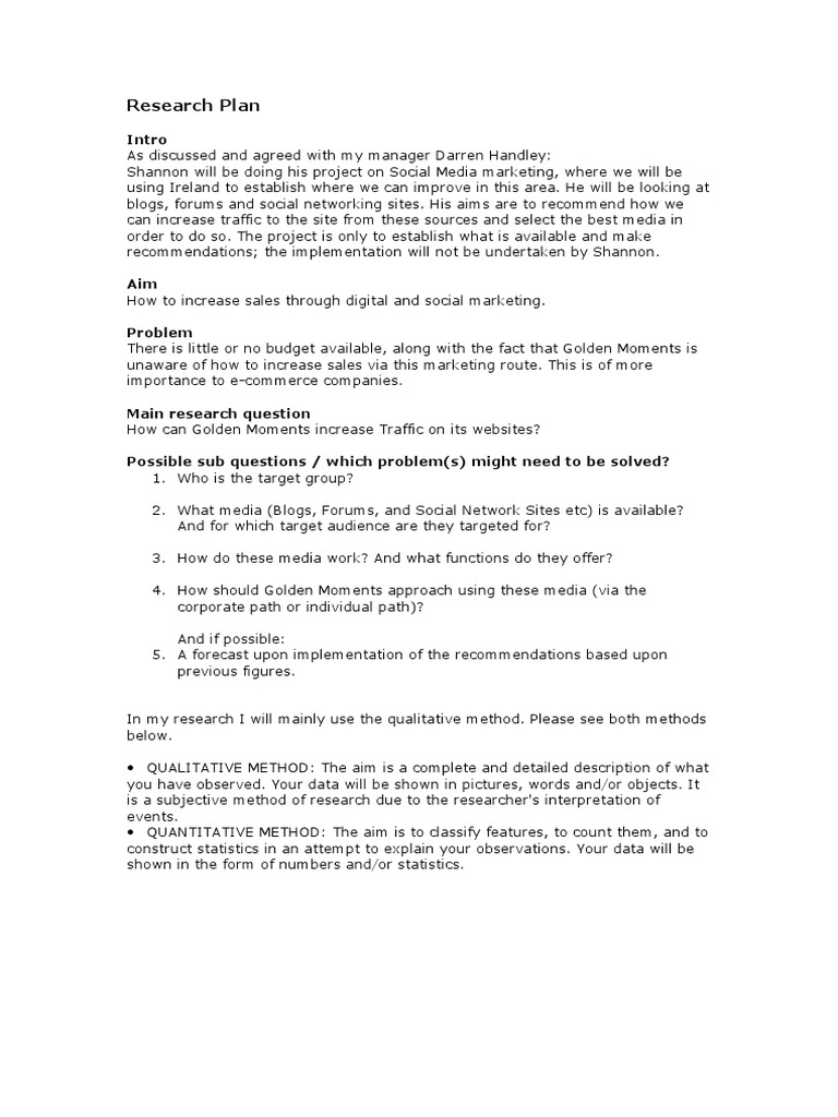 Research Plan | PDF | Statistics | Qualitative Research
