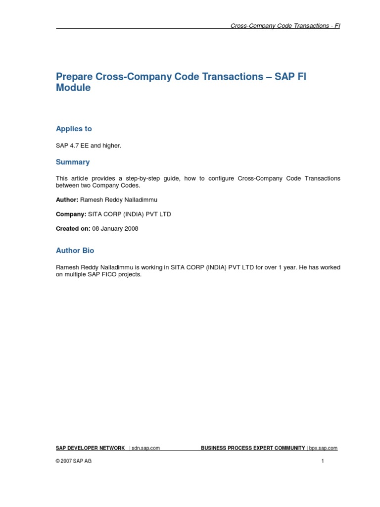 Prepare Cross-Company Code Transactions - SAP FI | PDF | Computing ...