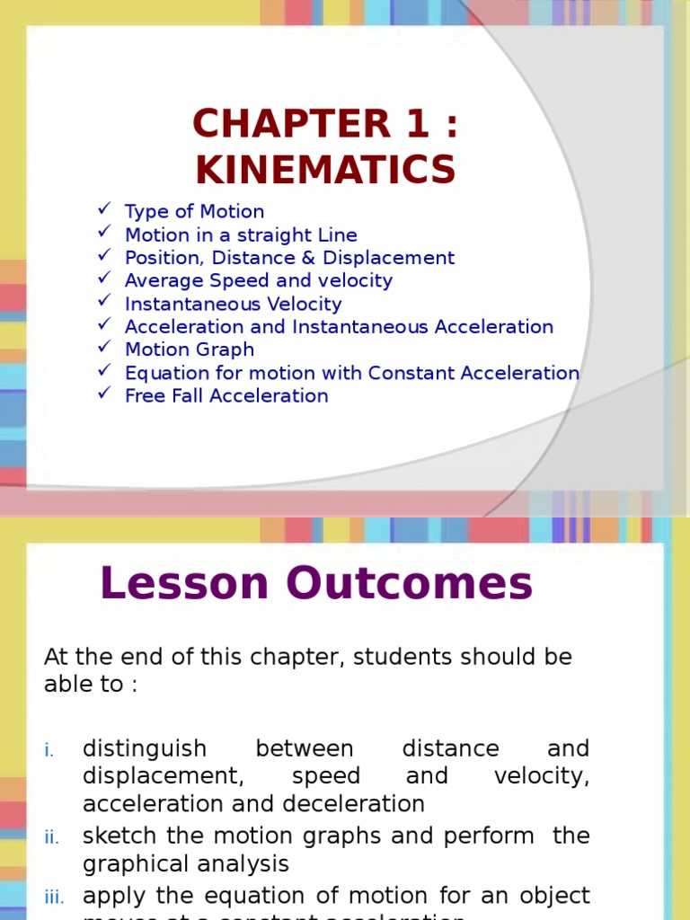 Chapter 1 Kinematics Updated Pdf Acceleration Velocity