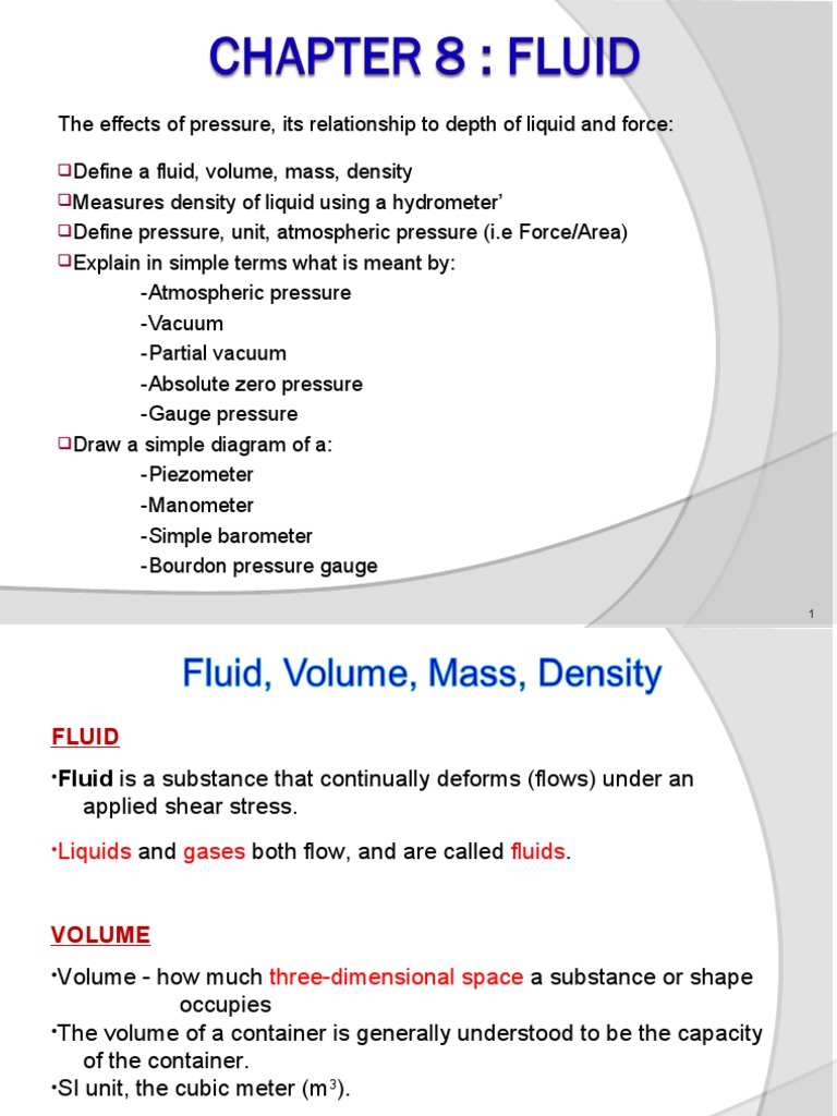 Chapter 8 - Fluid | PDF | Density | Pressure