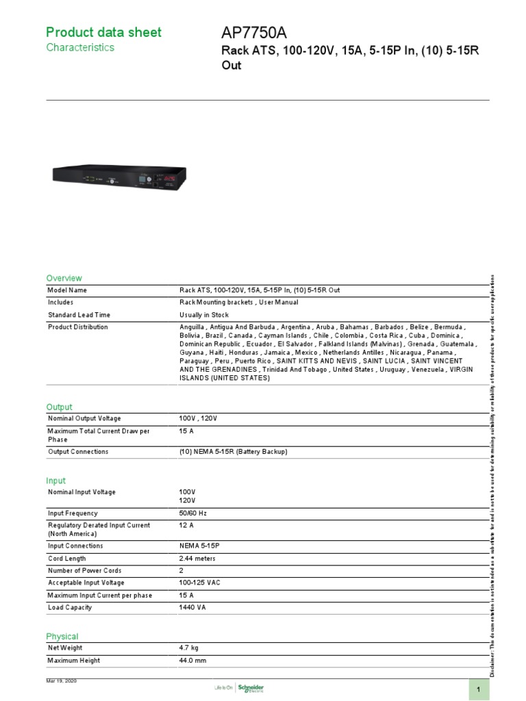 Rack-Mount Automatic Transfer Switches (ATS) - AP7750A - APC | PDF ...