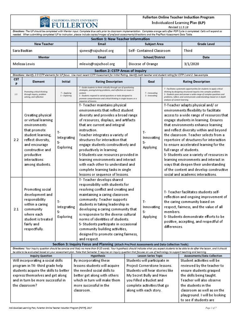 Fullerton Online Teacher Induction Program: New Teacher Email Subject Area Grade Level | PDF ...