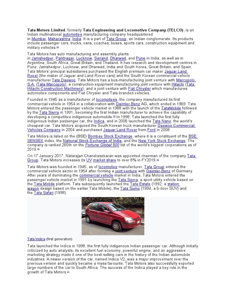 Tata Motors Limited, Formerly Tata Engineering and Locomotive Company ...