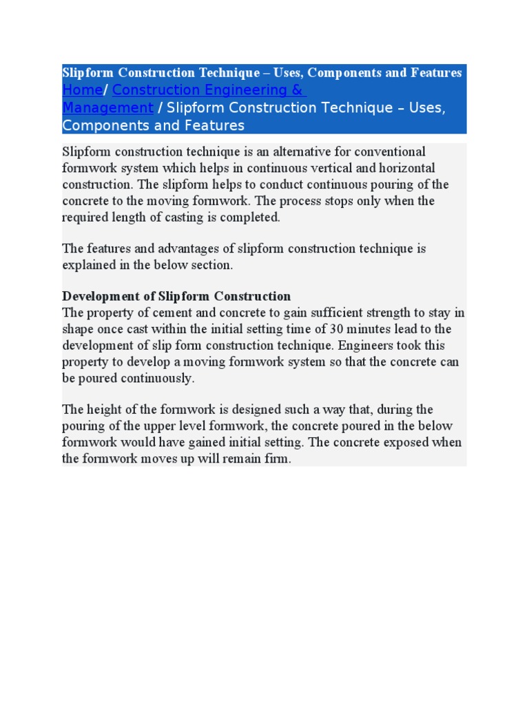 Slipform Construction Technique | PDF | Concrete | Civil Engineering