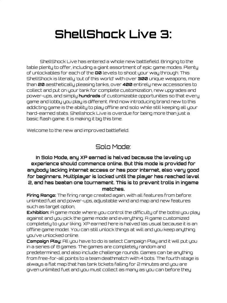 ShellShock Live 3: Game Modes & Features | PDF | Tanks | Leisure