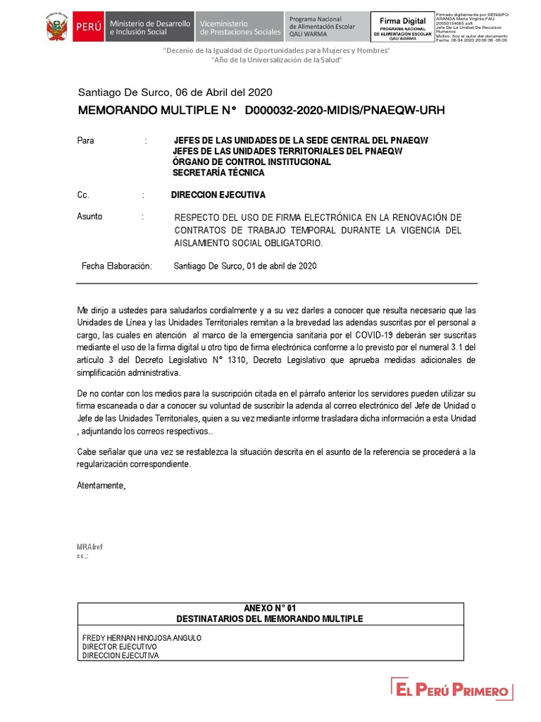 Memorando Multiple-000032-2020-Urh PDF | PDF | Documento | Ciencias de la Información