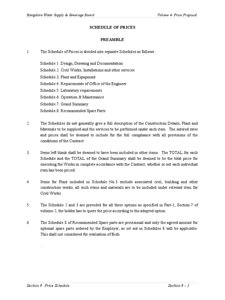 02.preamble To Price Schedule | PDF