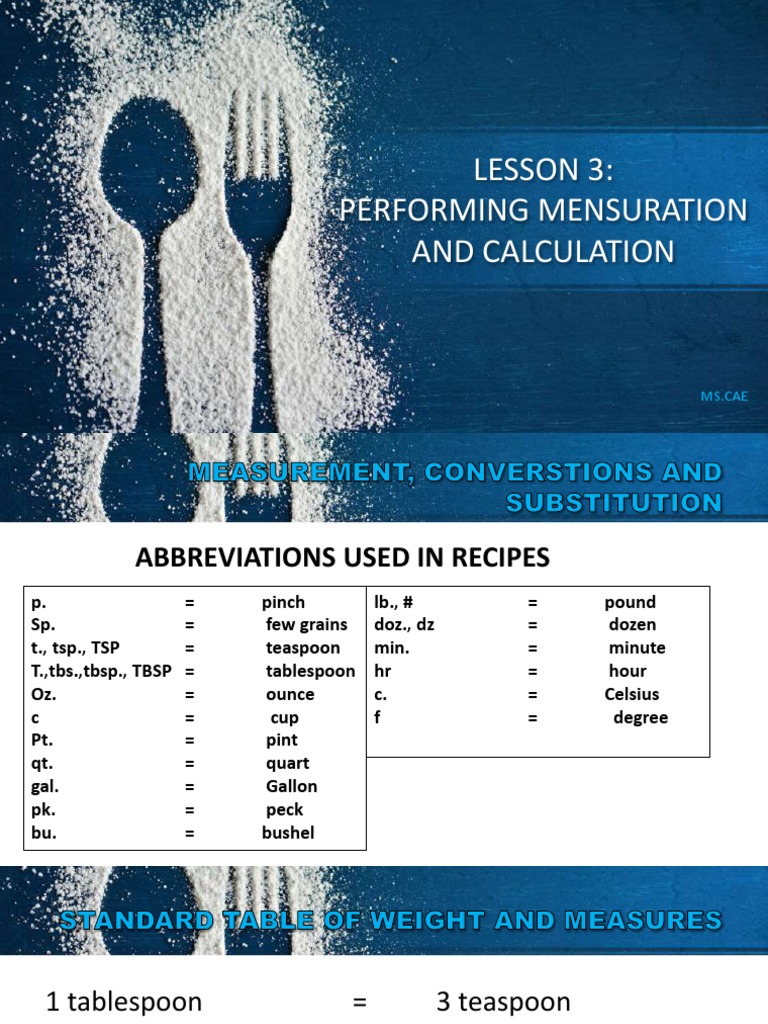 Lesson 3: Performing Mensuration and Calculation: Ms - Cae | PDF ...