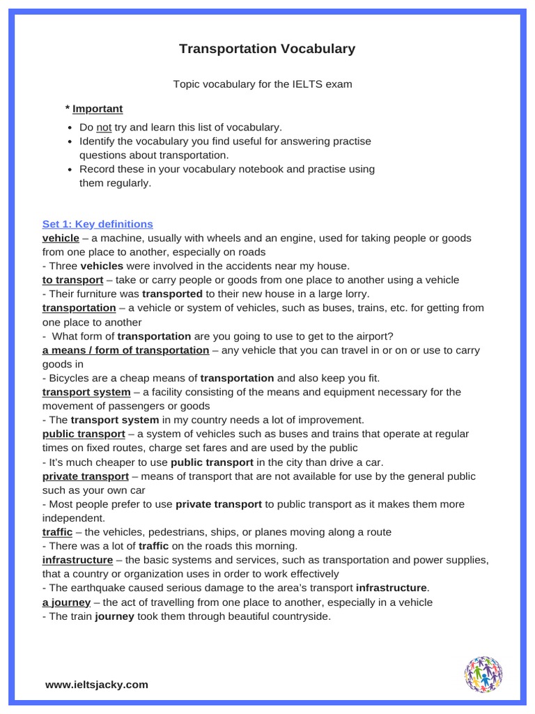 Essential Transportation Vocabulary for IELTS | PDF | Exhaust Gas | Traffic