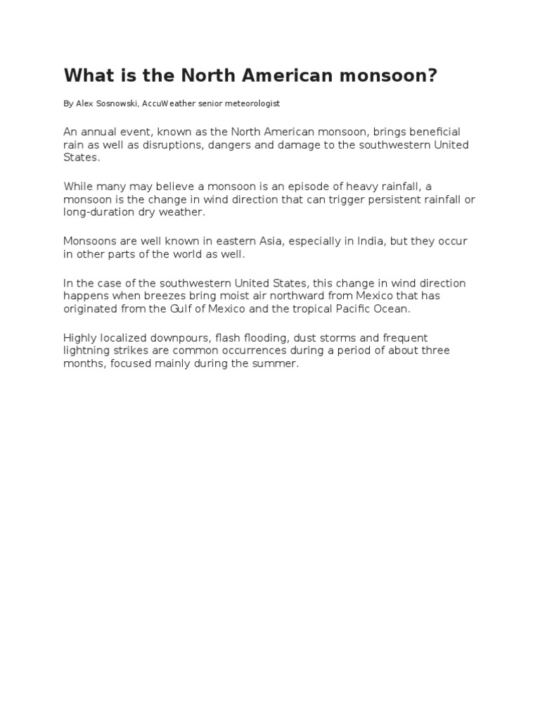 What Is The North American Monsoon?: by Alex Sosnowski, Accuweather ...