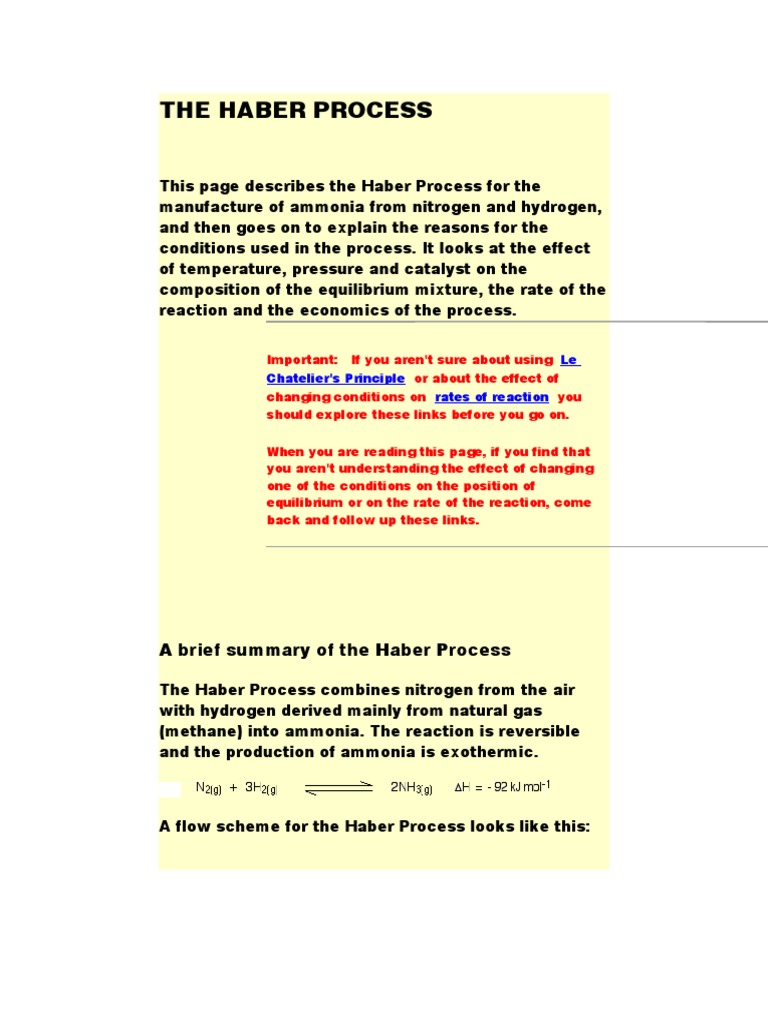 A Brief Summary of The Haber Process | PDF | Reaction Rate | Chemical ...