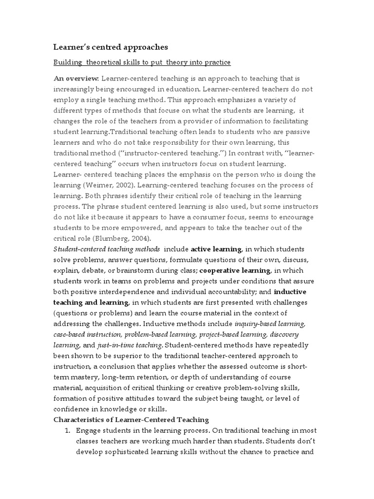 Learner's Centred Approaches: An Overview: Learner-Centered Teaching Is ...