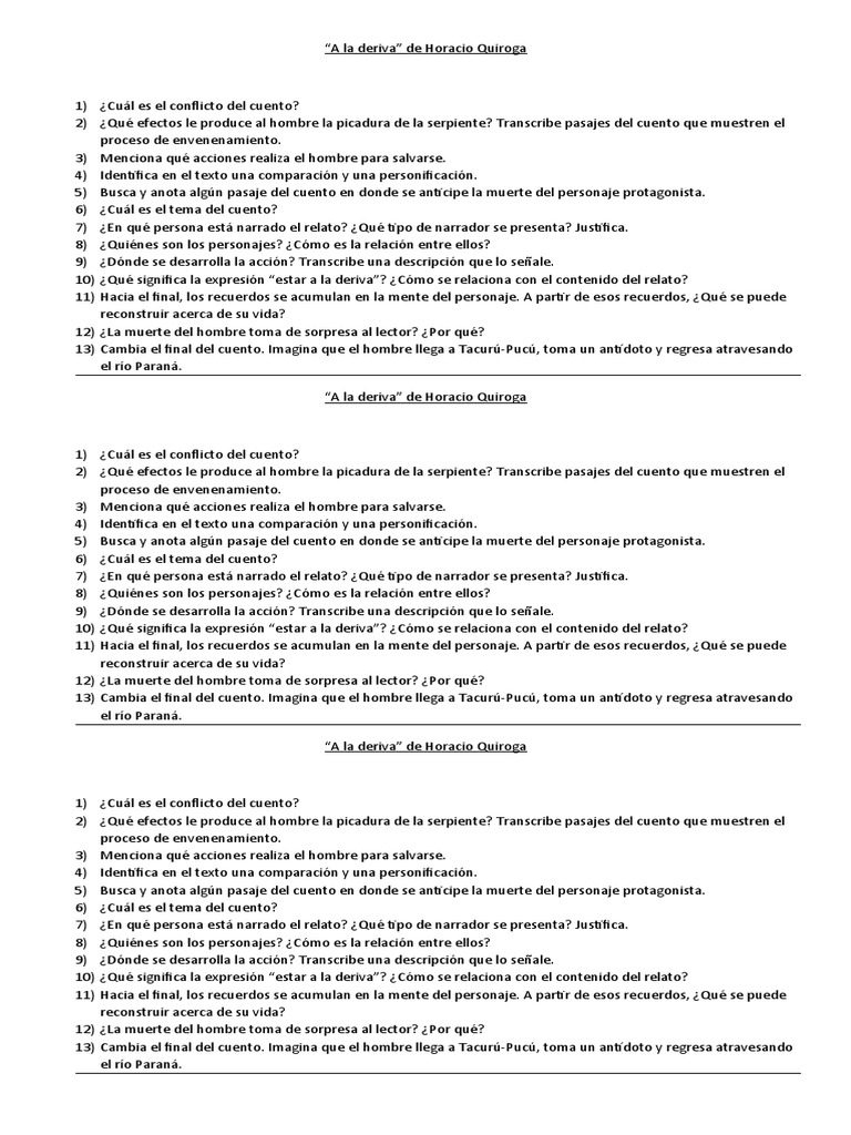 A La Deriva de Horacio Quiroga | PDF | Cuentos