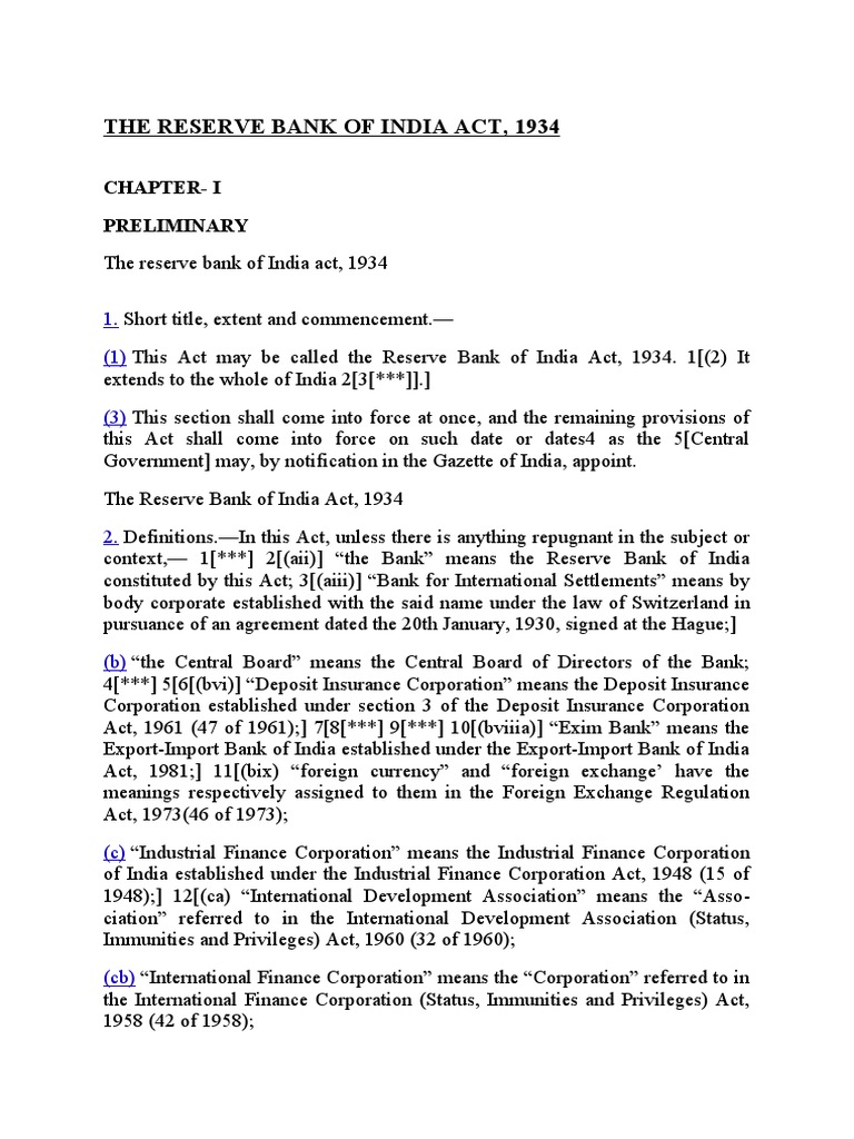 The Reserve Bank of India Act | PDF | Repurchase Agreement | Securities ...