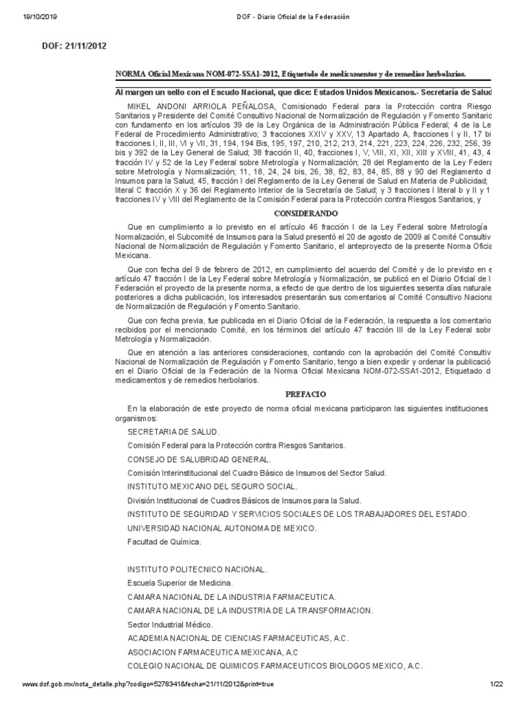 NOM-072-SSA1-2012, Etiquetado de Medicamentos y de Remedios Herbolarios ...