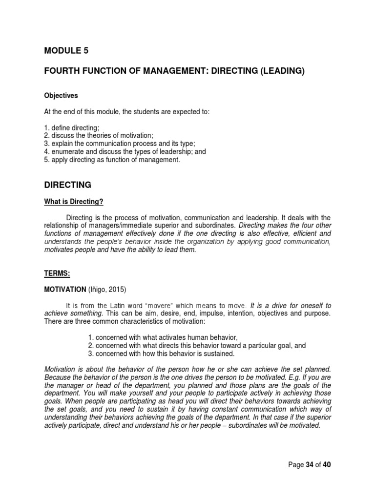 Motivating, Leading, and Communicating: Key Principles of the Directing ...