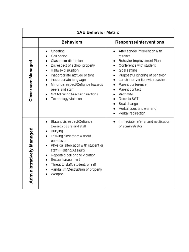 Sae Behavior Matrix | PDF | Wellness
