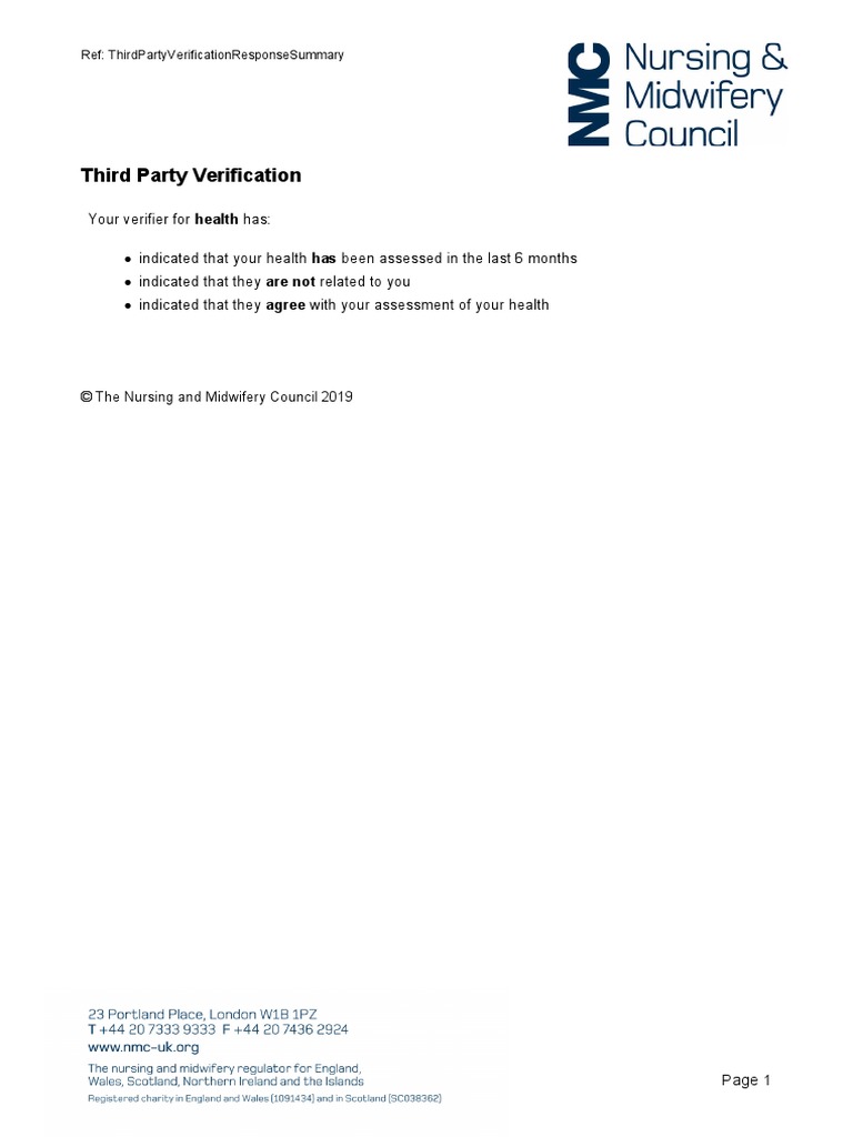 NMC Verification Response For Health | PDF